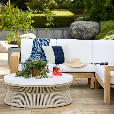 Pasadena Outdoor Fiberstone and Rope Round Coffee Table | Williams Sonoma