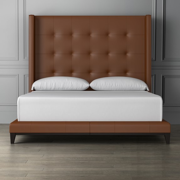 Presidio Extra Tall Box Tufted Leather Bed | Williams Sonoma