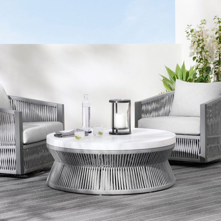 Pasadena Outdoor Fibrestone and Rope Round Coffee Table | Williams Sonoma