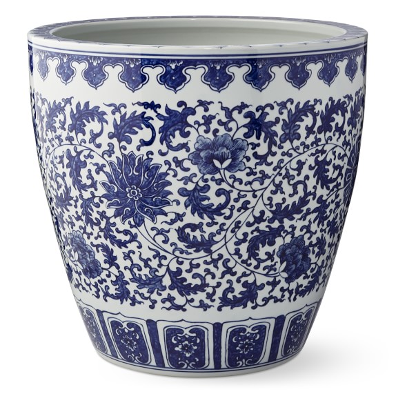 Blue and White Ceramic Outdoor Planter - Camelia | Outdoor Decor ...