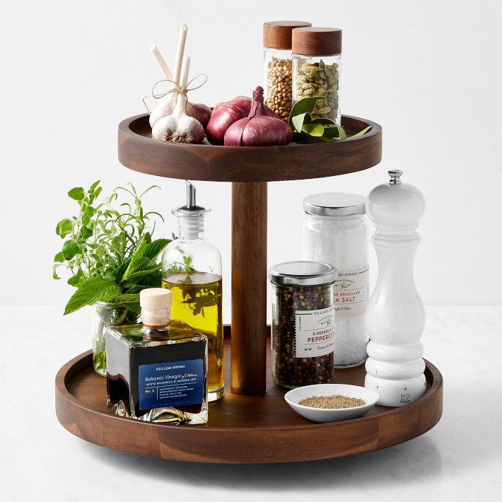 Hold Everything 2-Tiered Lazy Susan, 15", Walnut | Williams Sonoma