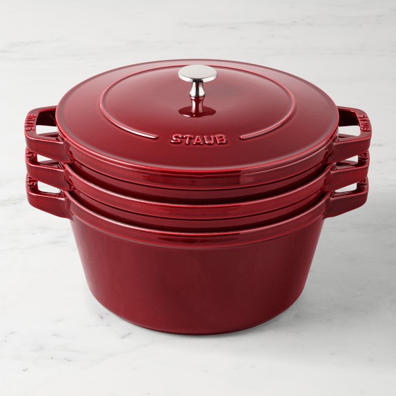 Staub Enameled Cast Iron Stackable 4-Piece Cookware Set, Cranberry ...