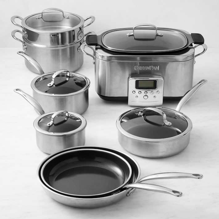 GreenPan™ Premiere Stainless-Steel Ceramic Nonstick 11-Piece Cookware ...