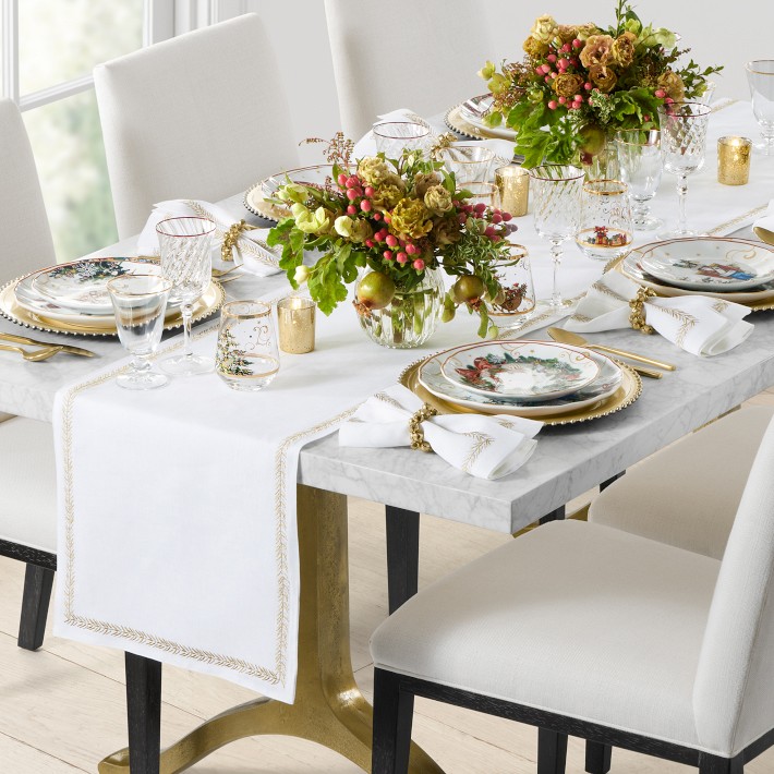 Leaf Garland Embroidered Table Runner | Williams Sonoma