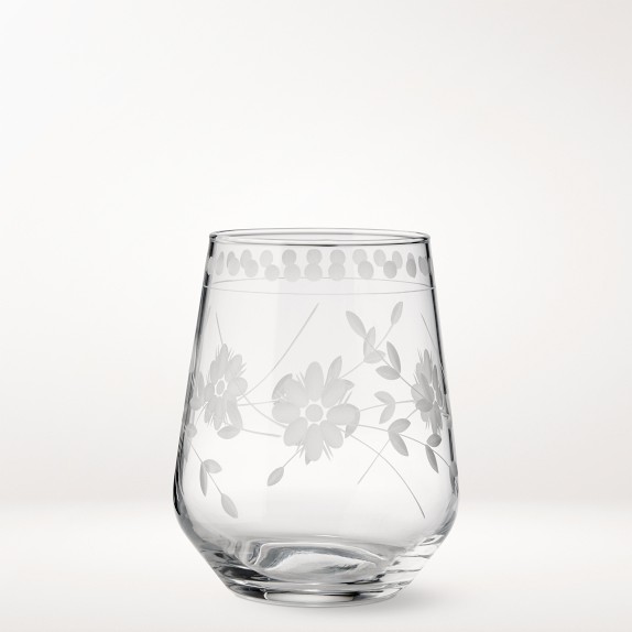 Vintage Etched Stemless Wine Glasses | Williams Sonoma