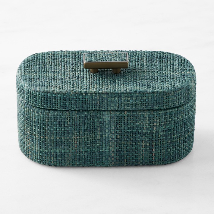 Abia Raffia Box, Blue | Williams Sonoma
