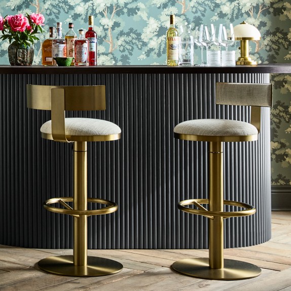 Larkin Upholstered Pedestal Counter & Bar Stool | Williams Sonoma