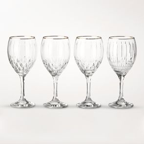 Wilshire Jewel Cut Gold Rim Wine Glasses, set of 4 | Williams Sonoma
