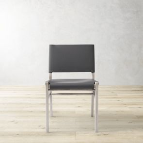 OPEN BOX: Stratton Slung Leather Side Chair, Silverstone, Grey Leather ...